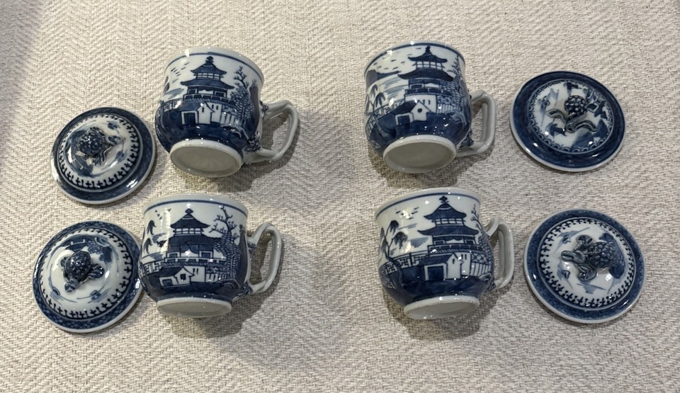 4 Antique Chinese Export Blue And White Porcelain Mustard Pots (few ...