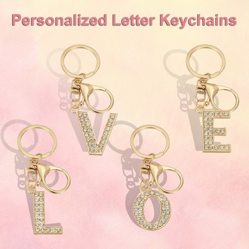 Initial Letter Key Chain, Crystal Alphabet Letter A-Z Keychain, Golden ...