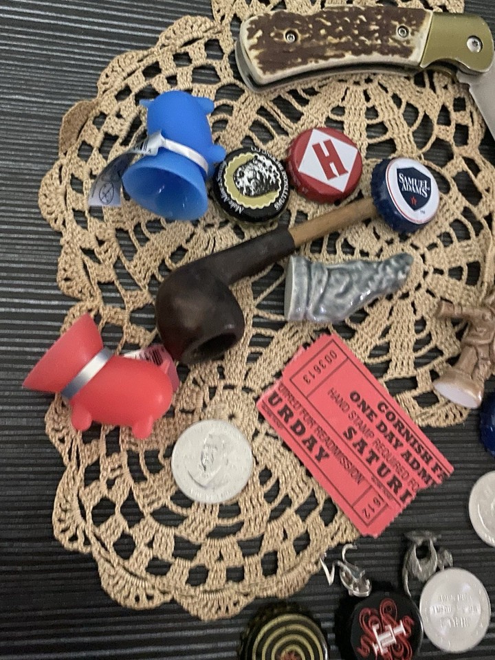 Vintage Estate JUNK DRAWER Lot Pipe Token Knife Morton Salt Bottle Top ...