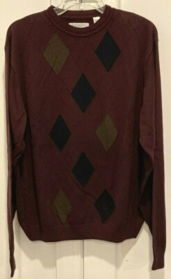 Alex Cannon Men's L Crew Neck Sweater Burgundy Argyle/Diamond Front 100 ...
