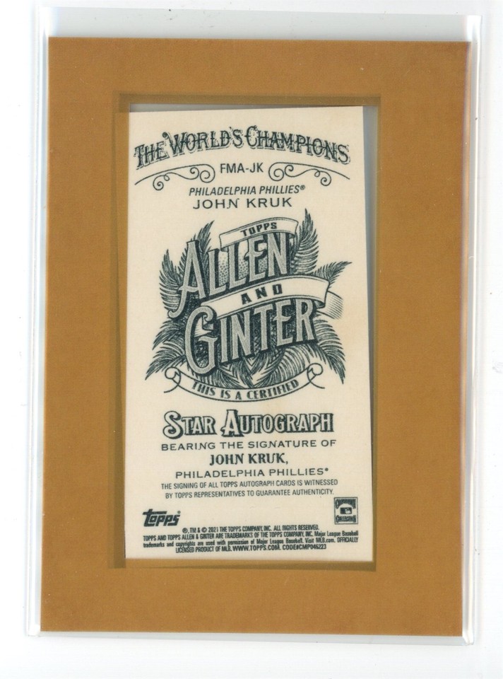 2021 Topps Allen & Ginter JOHN KRUK Auto Framed Mini Phillies FMA-JK ...