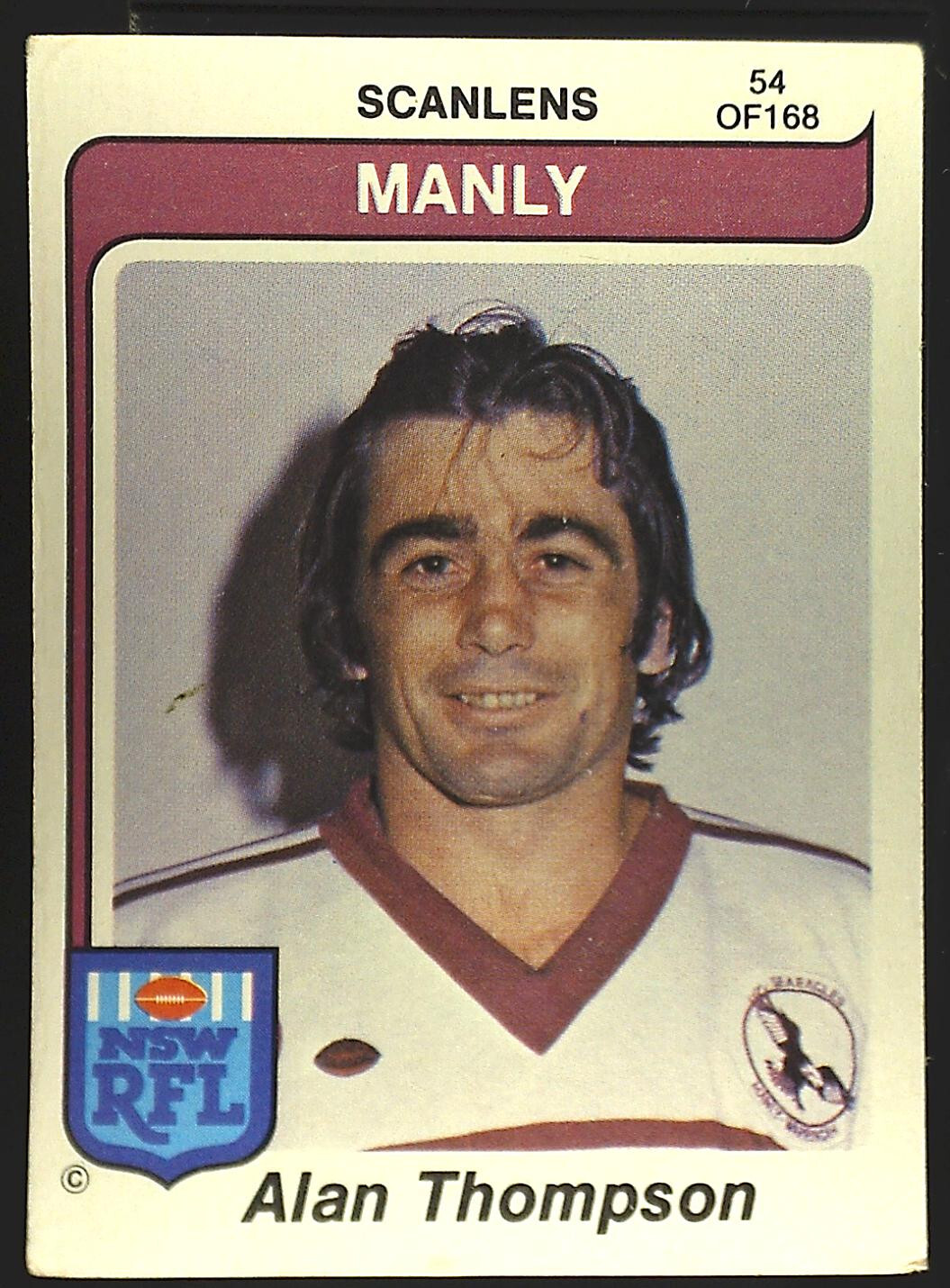 1980 #54 Alan Thompson Manly Sea Eagles Scanlens rugby league NRL card ...