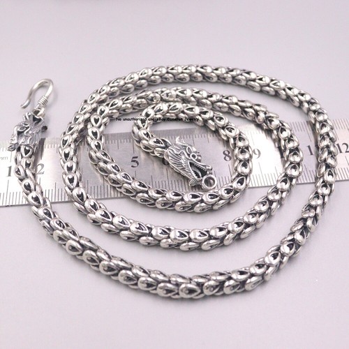 Pure S925 Sterling Silver Chain Dragon Phoenix Feather Link Necklace 25 ...