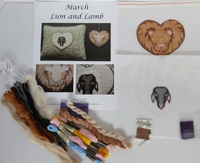 Vintage Fireside Stitchery March Lion & Lamb Ornaments Needlepoint Kit ...