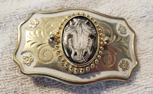 Vintage Hand Painted Horse Themed Belt Buckle Gold Country Western | eBay