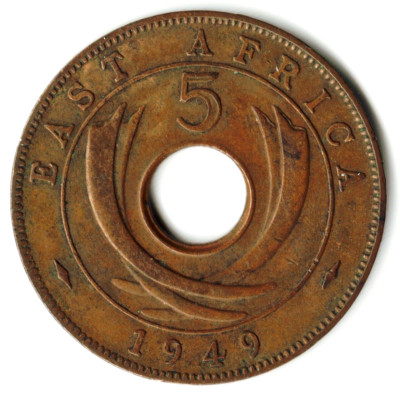 extra FINE East Africa 5 Cents 1949 Coin Km# 25.1 George Vi Tusks C160 ...