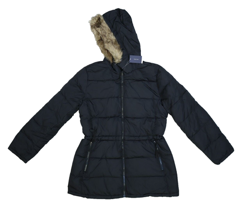 Gap Women Black Full-Zip Faux Fur Zipper Pocket Coldcontrol Max Puffer ...