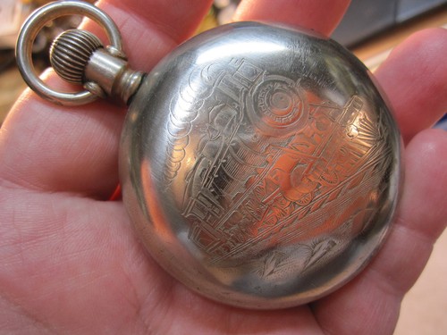 18s Silverode OF pocket watch case with train engraving stem or lever ...