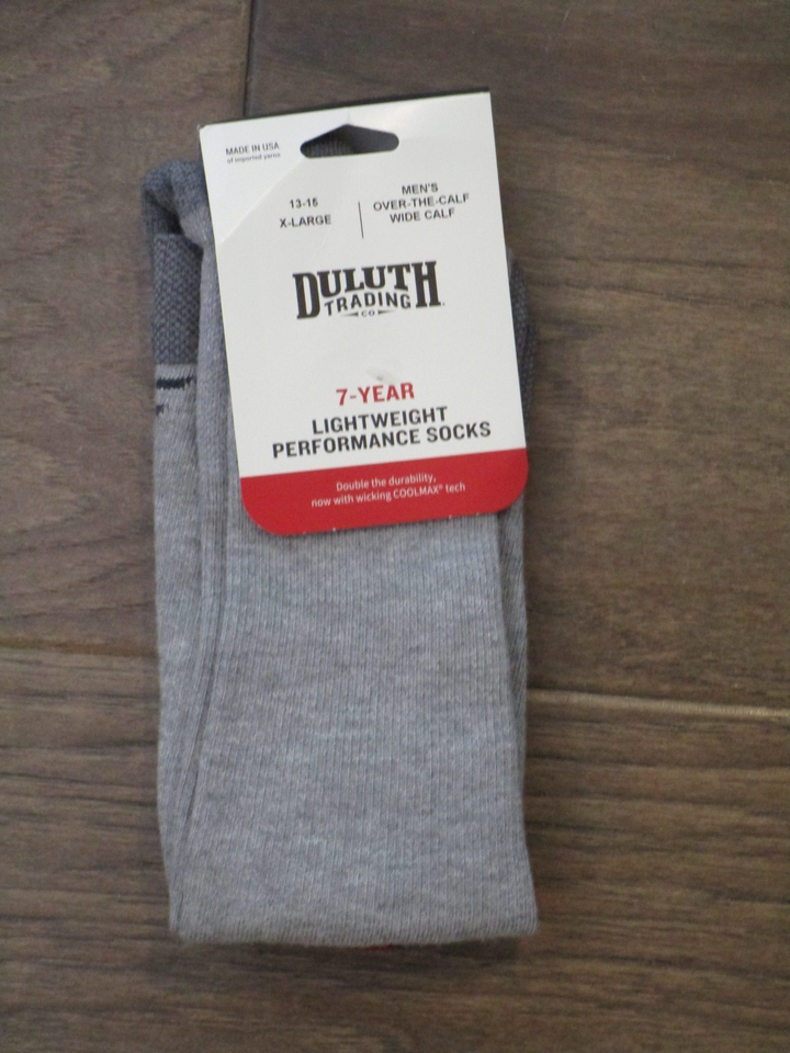 DULUTH MEN'S 7-YEAR PERFORMANCE LIGHTWEIGHT WIDE CALF GRAY OTC SOCKS ...