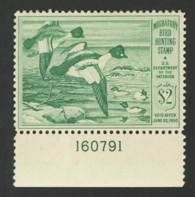 US BOB STAMPS SC#RW11 $2 GOLDENEYE DUCKS PLATE # SINGLE MH OG SCV $70 ...