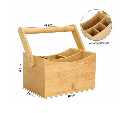 4 Compartment Bamboo Cutlery Caddy Utensil Rack Condiments Holder ...