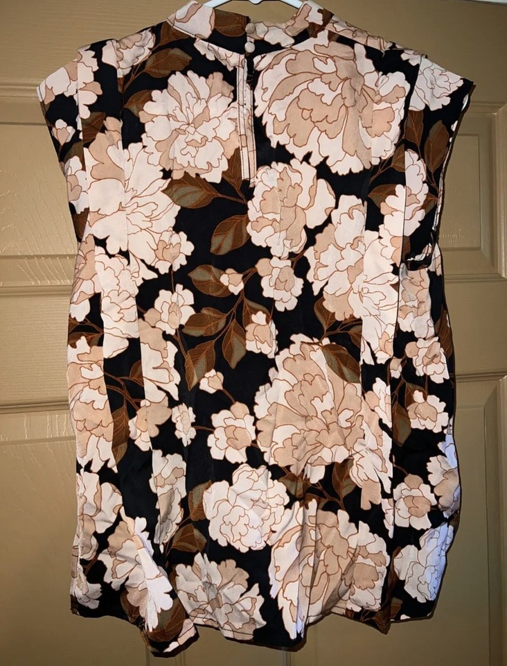 Floating Mums Floral Pink Peach Flowers Silky Cap Sleeve High Neck ...