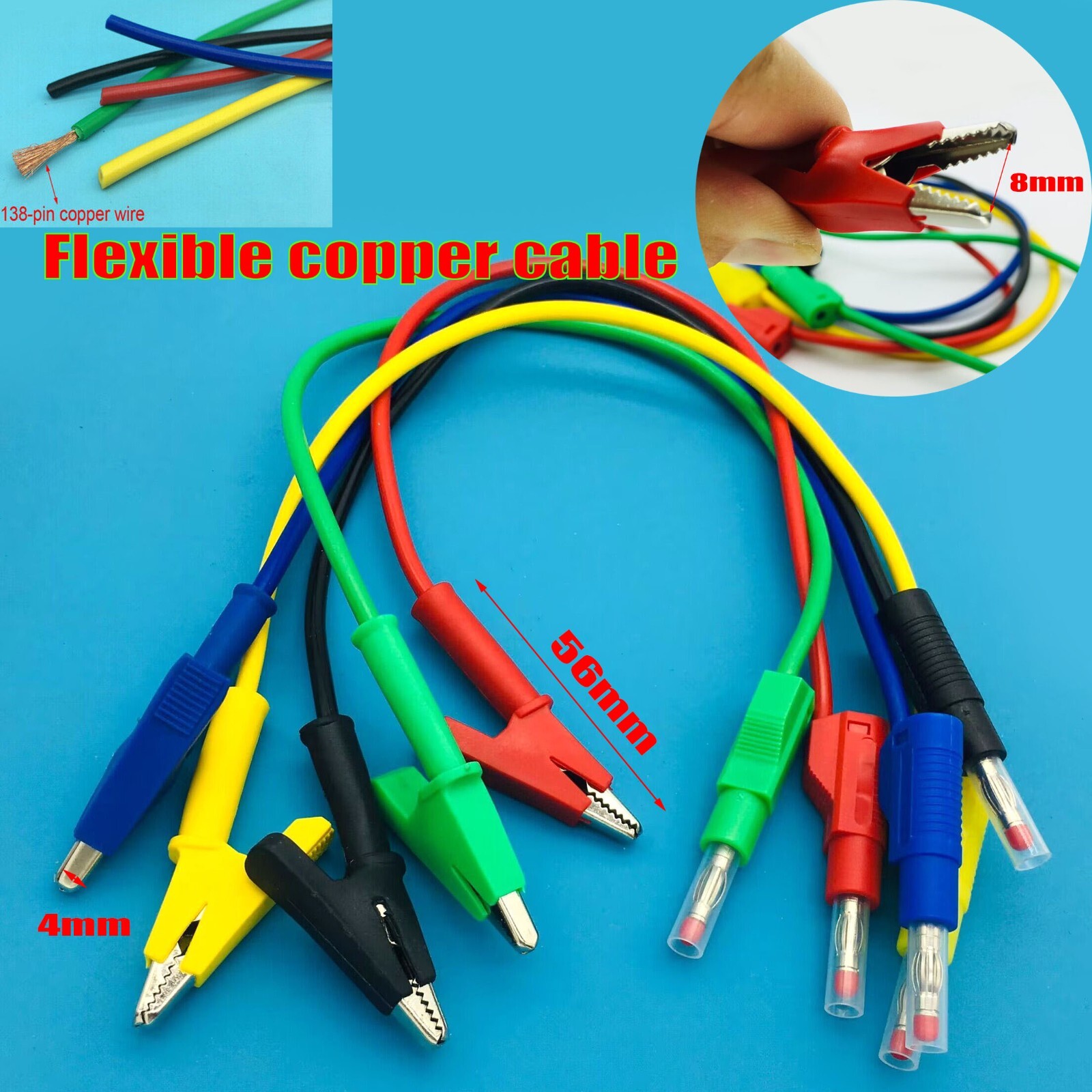 4mm Banana Plug TO Alligator Clip 0.5/1/2M Test Lead cable Retractable ...
