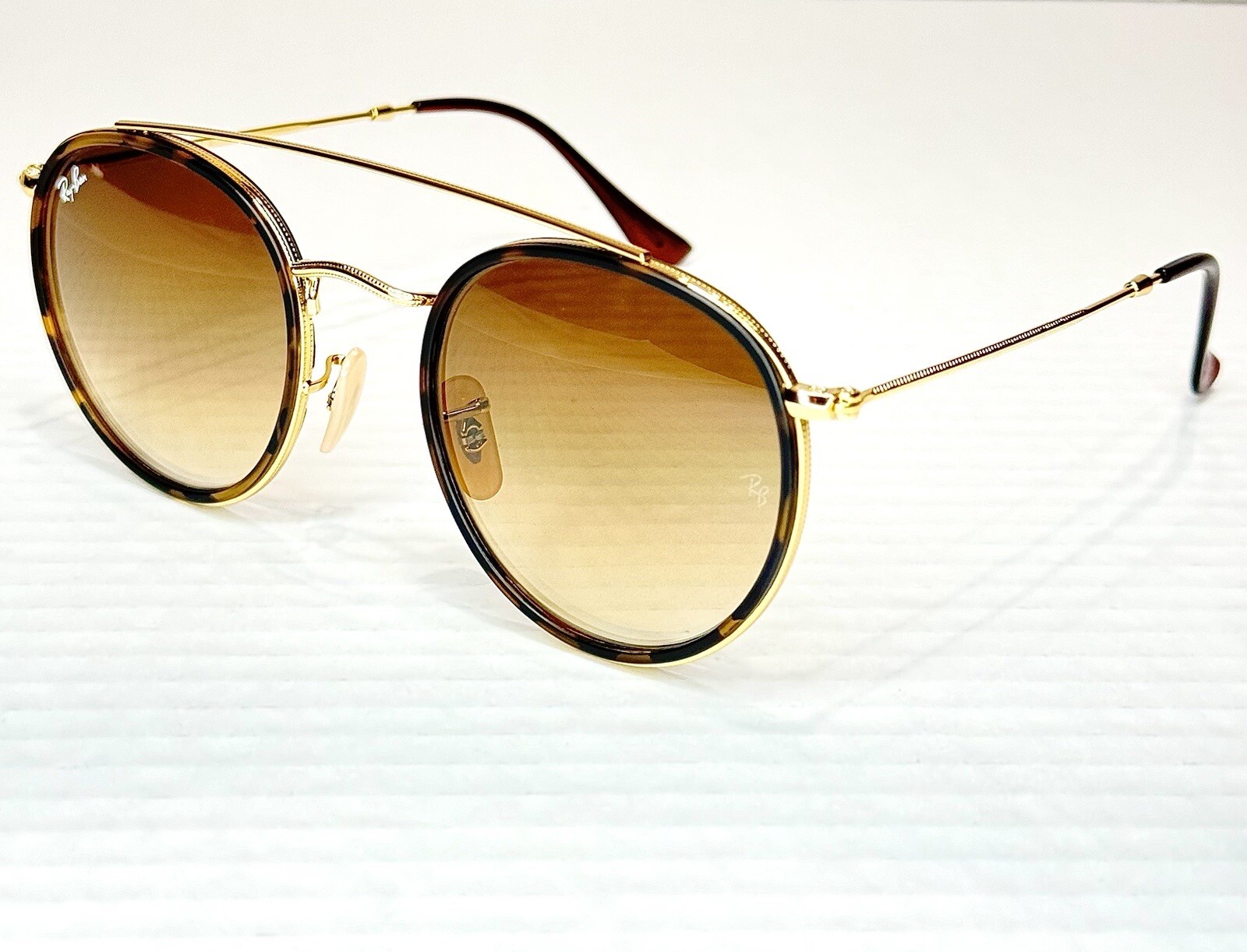 Ray Ban Round Double Bridge Sunglasses RB3647N UNISEX! Gold Frame Brown ...