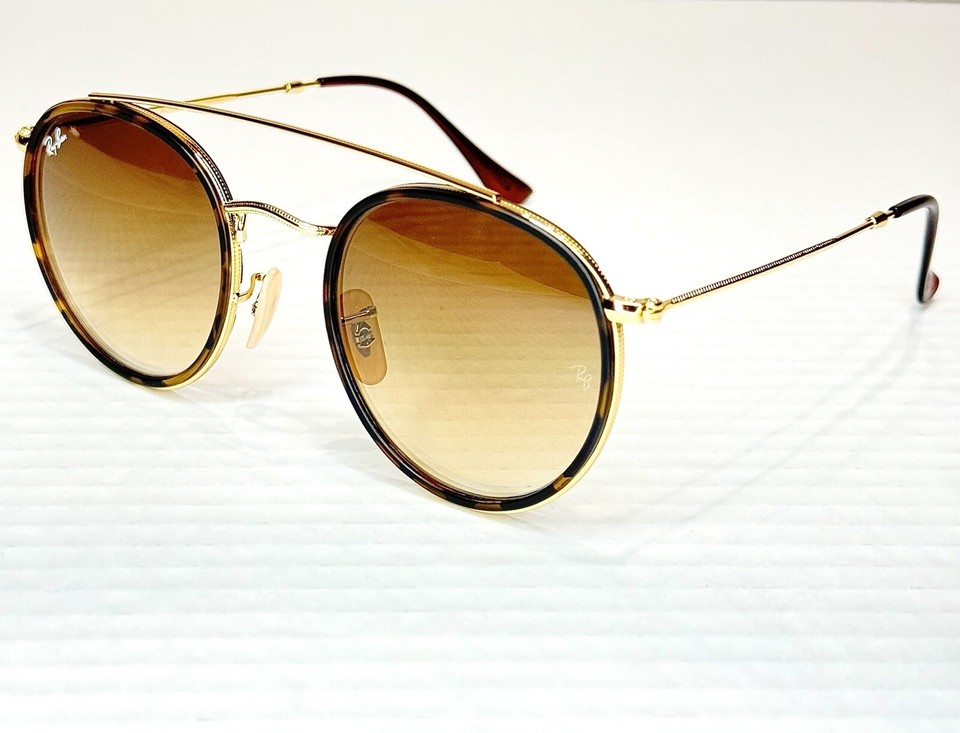 Ray Ban Round Double Bridge Sunglasses RB3647N UNISEX! Gold Frame Brown ...