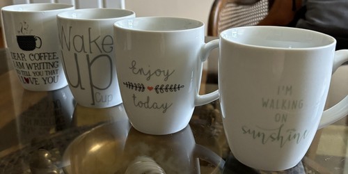 White Porcellain Coffee Mugs with Writing, Set of Four | eBay