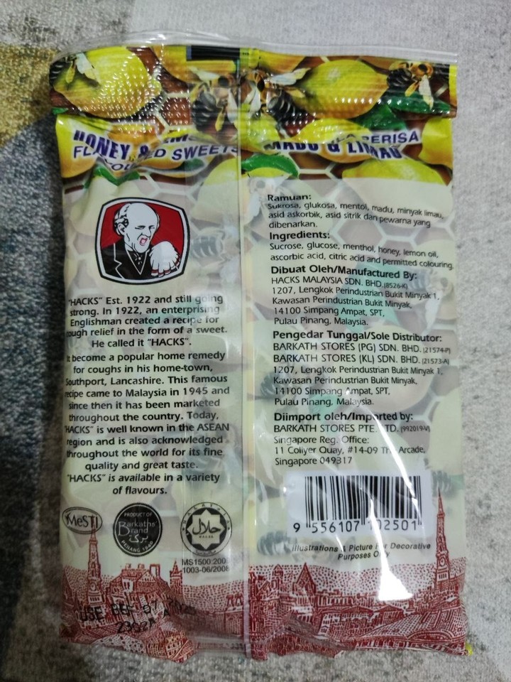 5 PACKS HACKS HONEY LEMON FLAVOR COUGH DROPS CANDY 100g | eBay