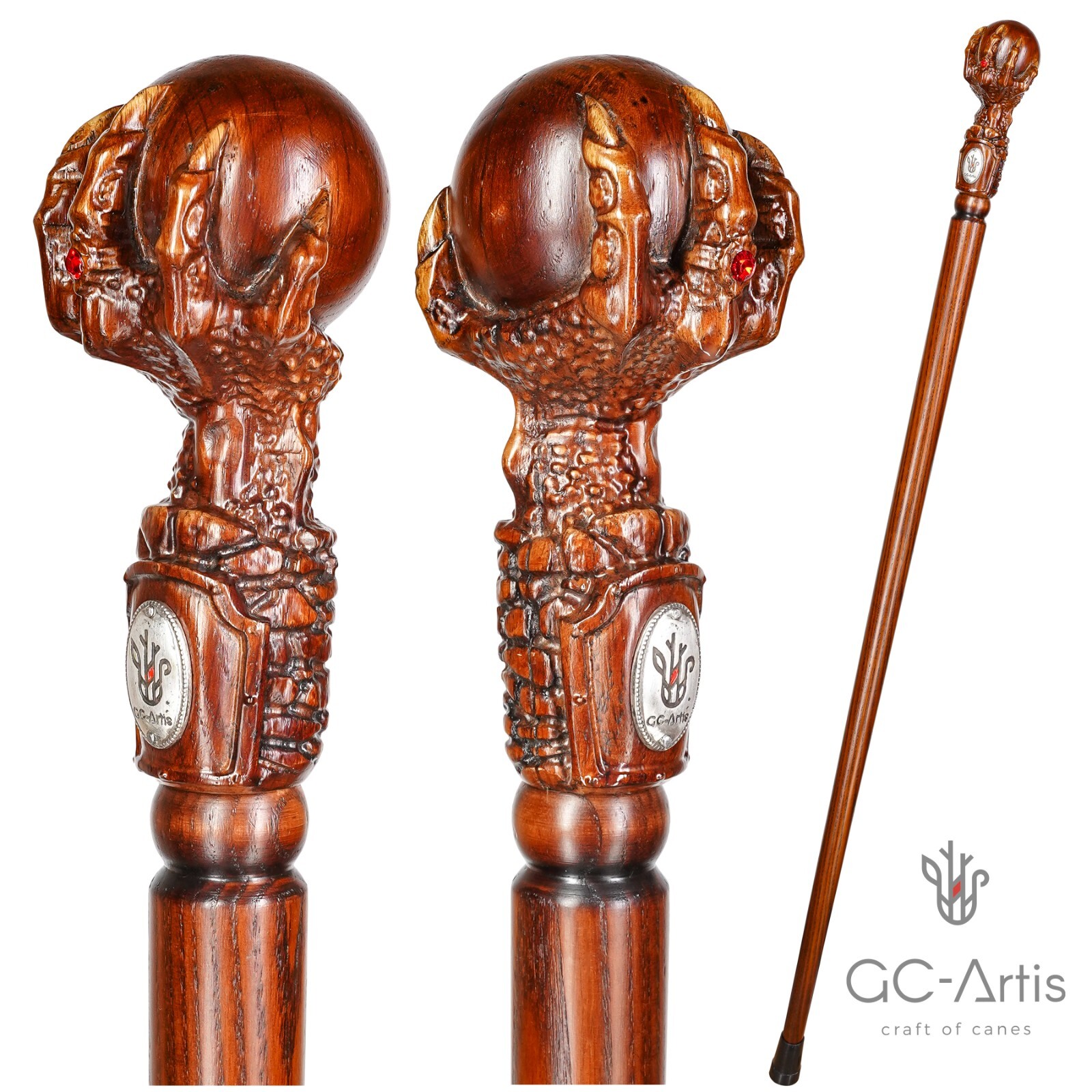 Dragon Claw Wooden Carved Walking Stick Cane Hiking Stick Staff Top ...