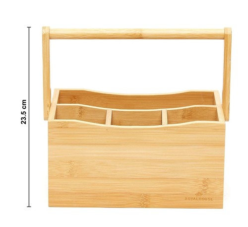 4 Compartment Bamboo Cutlery Caddy Utensil Rack Condiments Holder ...