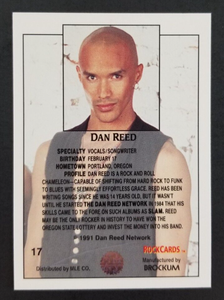 Dan Reed Network 1991 Music Rock Band Brockum Rock Star Card #17 (NM ...