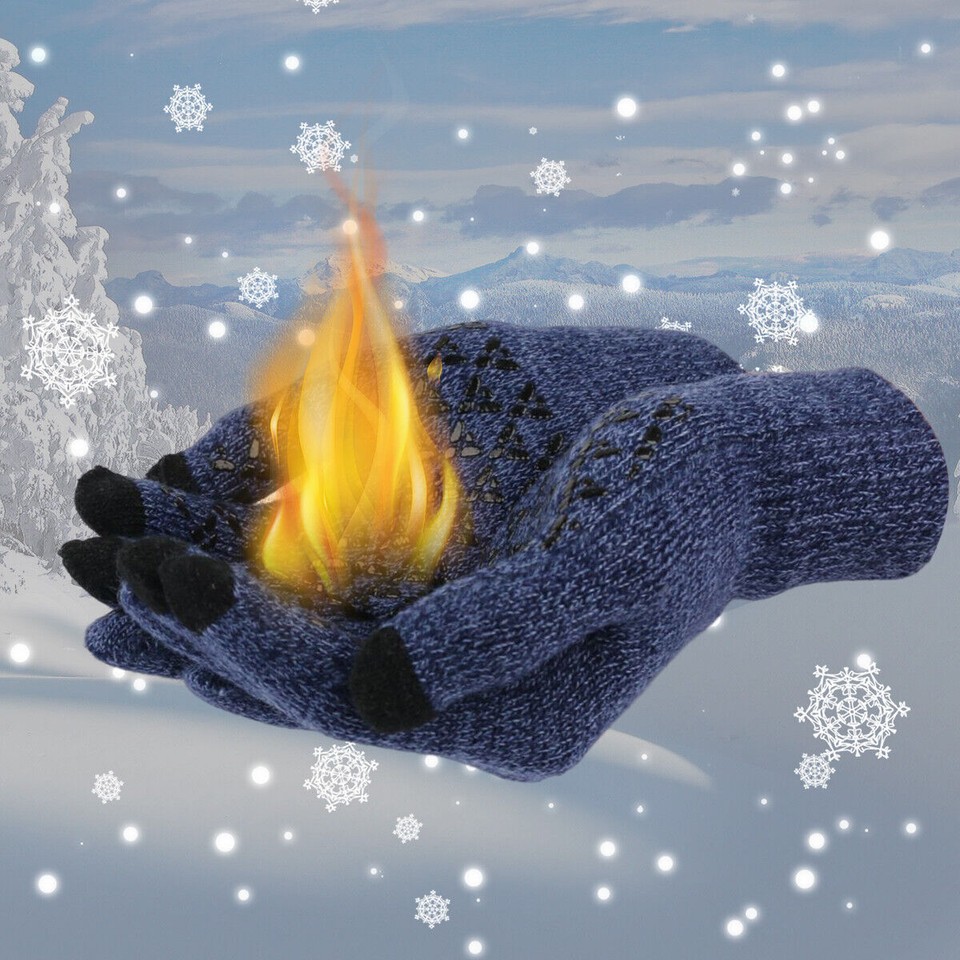 Winter Warm Gloves Windproof Fleece Line Knitted Thermal Waterproof ...