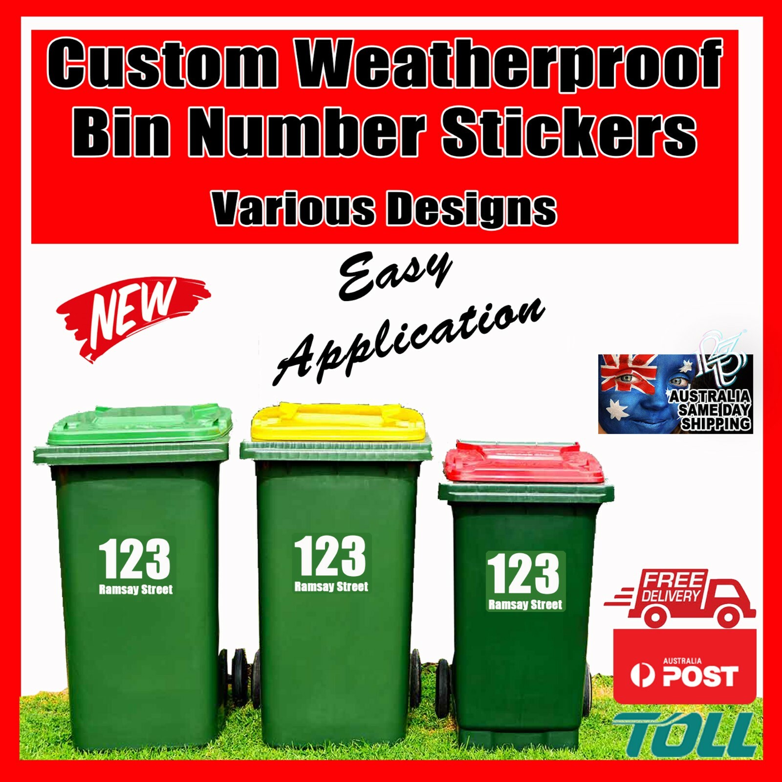 Custom Bin Stickers Number Street Name Decal Wheelie Large Rubbish ...