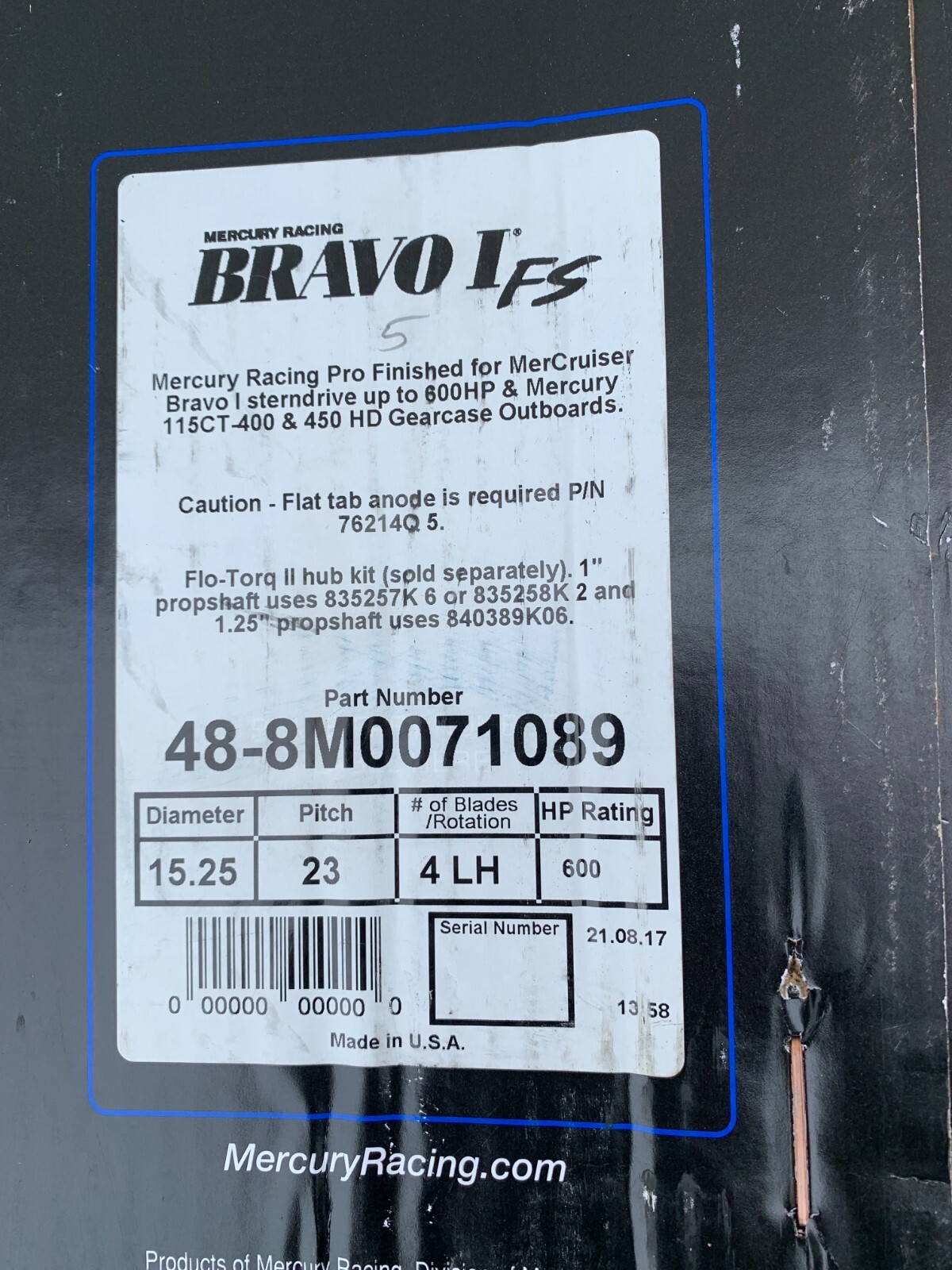 New Mercury Bravo I FS 23 pitch propeller 48-8M0071089 LH | eBay