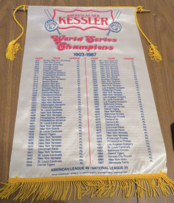 P5 KESSLER WHISKEY 22X14 BANNER WORLD SERIES CHAMPIONS 1903-1987 | eBay