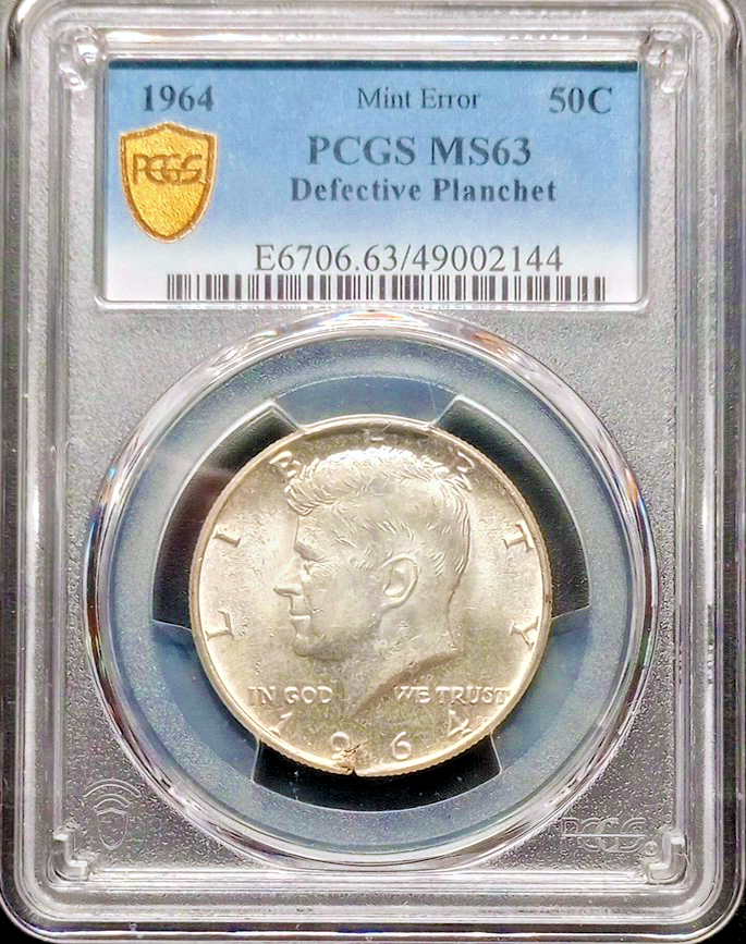 1964 90% Silver Kennedy Half Dollar Error PCGS MS63 - Defective ...