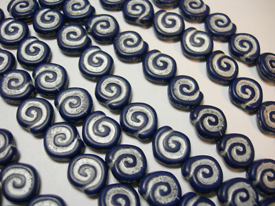 12 - 12mm Matte Navy Blue with Silver Snail Shell Spiral Coin Czech ...