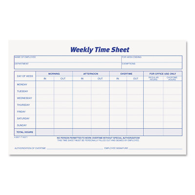 TOPS Weekly Time Sheets, 5 1/2 x 8 1/2, 50/Pad, 2/Pack | eBay