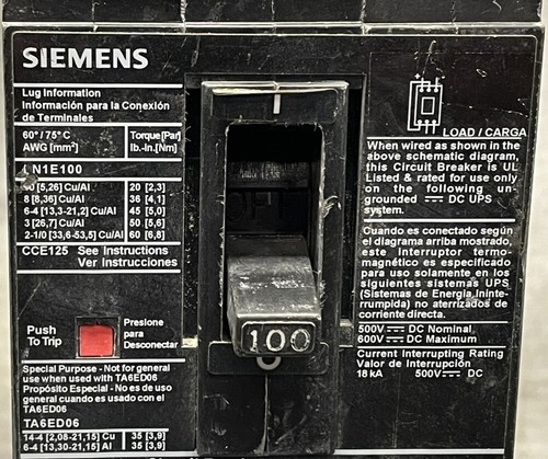 Siemens ED63B100 Molded Case Circuit Breaker 100 Amp 600 Volt | eBay