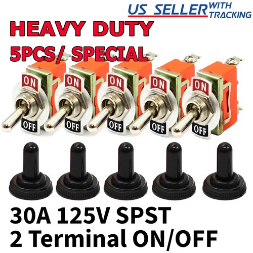 5X Toggle SWITCH ON/OFF Heavy Duty 15A 250V SPST 2 Terminal Car Boat ...