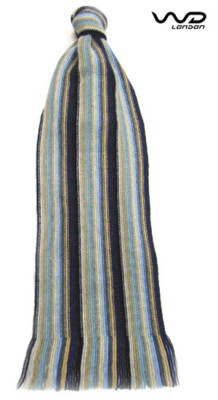 Blue & Grey Lamora Cotton Multi Stripe Scarf by WD London WD_SCARF_013 ...