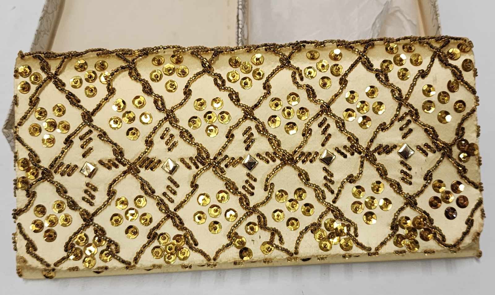 Vintage Gold Beaded Sequence Purse Evening Clutch Bag Handmade in ...
