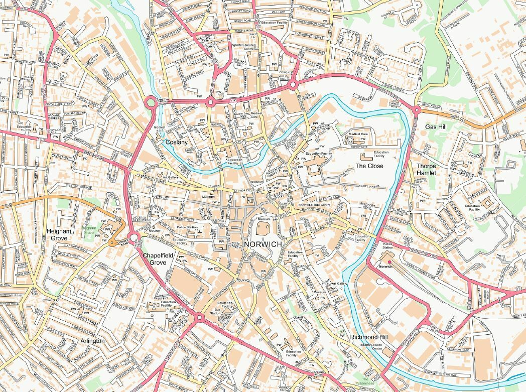 WALL MAP OF NORWICH - NORWICH STREET MAP - Street Map Series PAPER ...