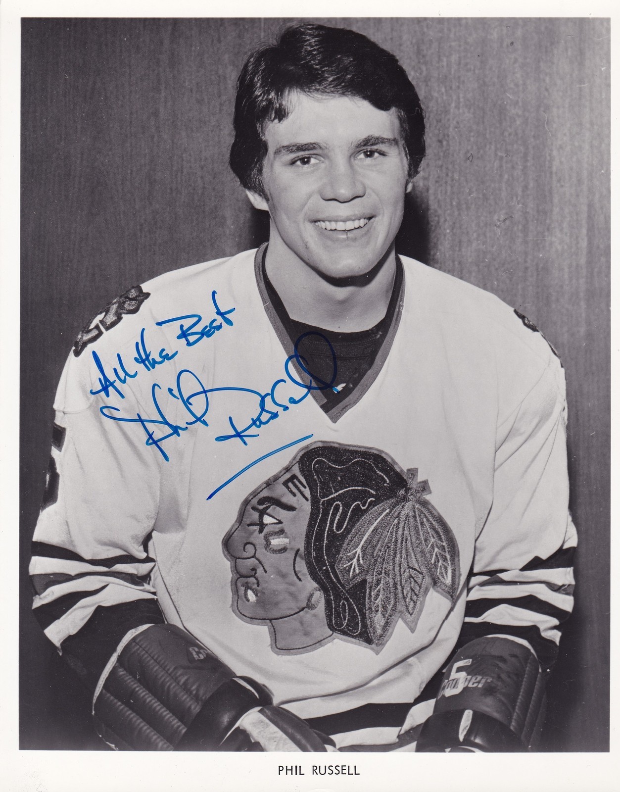 Phil Russell signed Chicago Blackhawks 1970's team issued photo | eBay