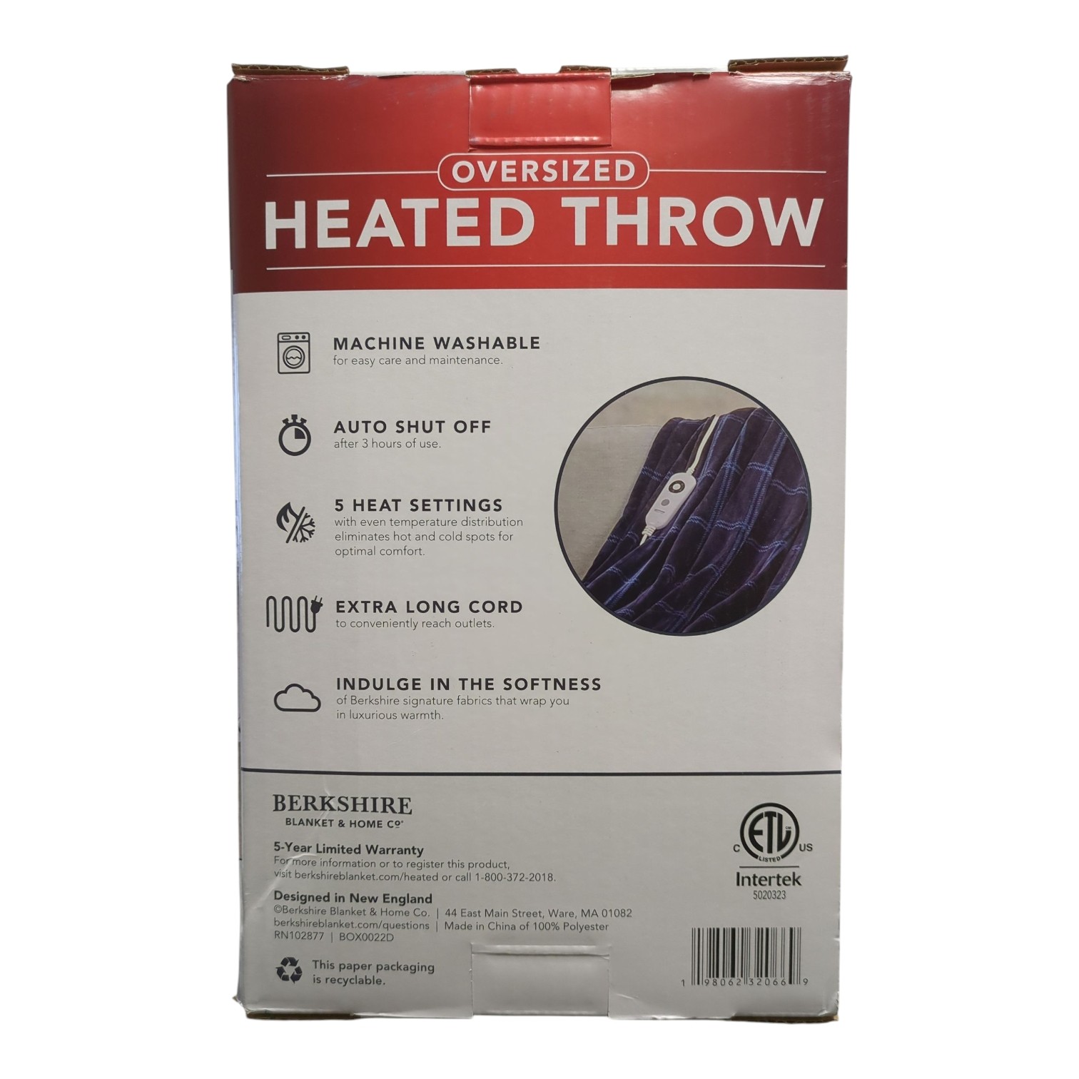 Berkshire Oversized Heated Throw with Auto Shut Off, 60"x70", Navy | eBay