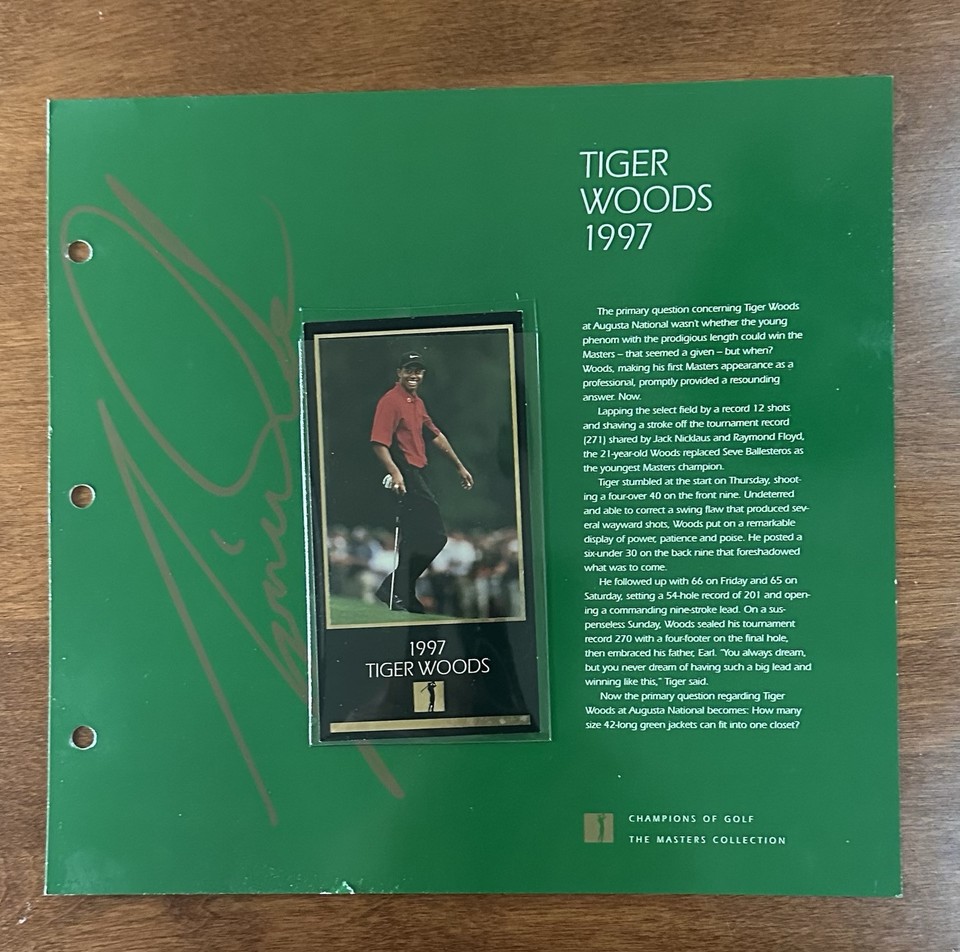 Champions of Golf Masters Collection 1997 Tiger Woods Green Binder Page ...