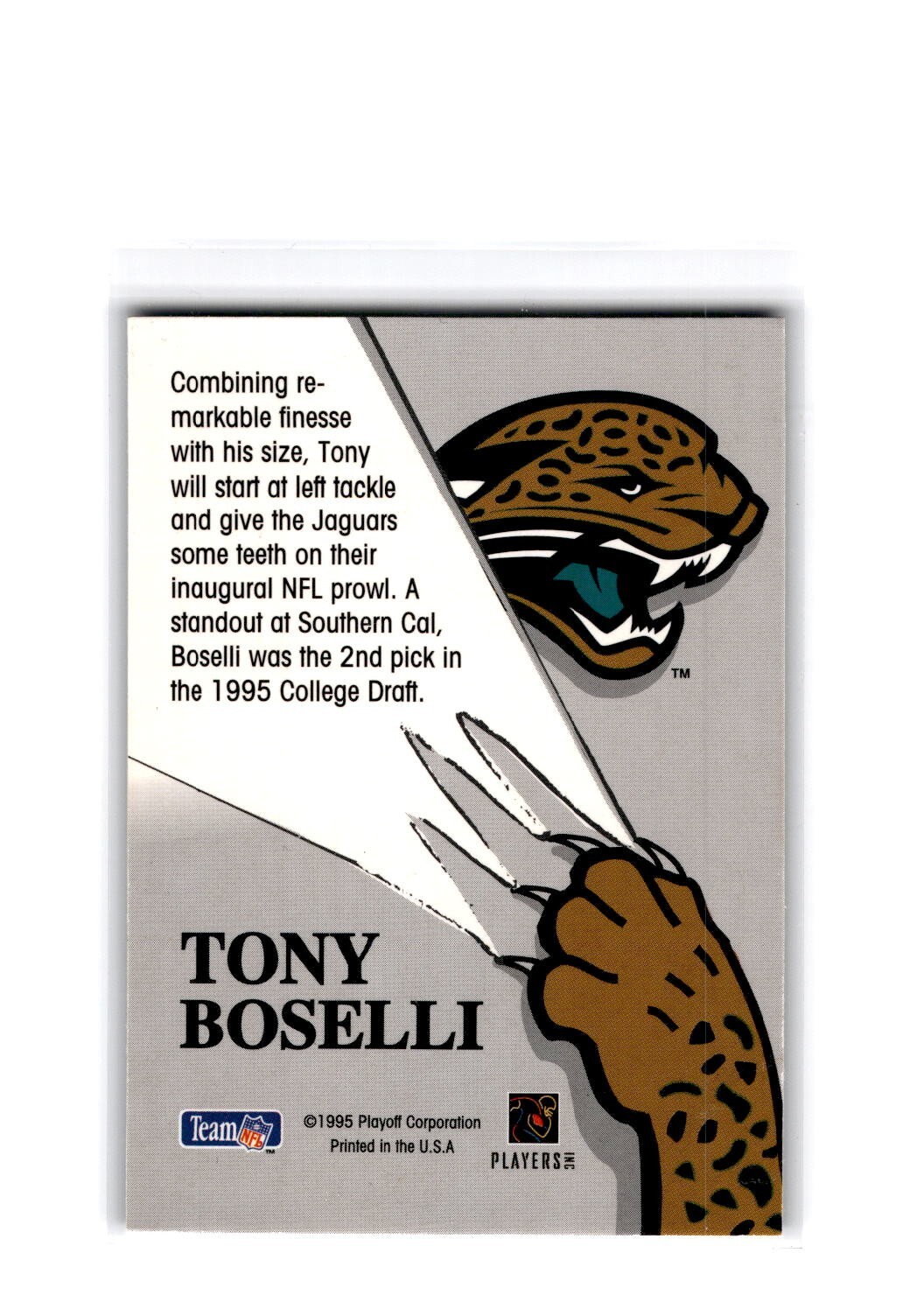 1995 Absolute Playoff Football Tony Boselli 1st Draft Pick Rookie Card ...