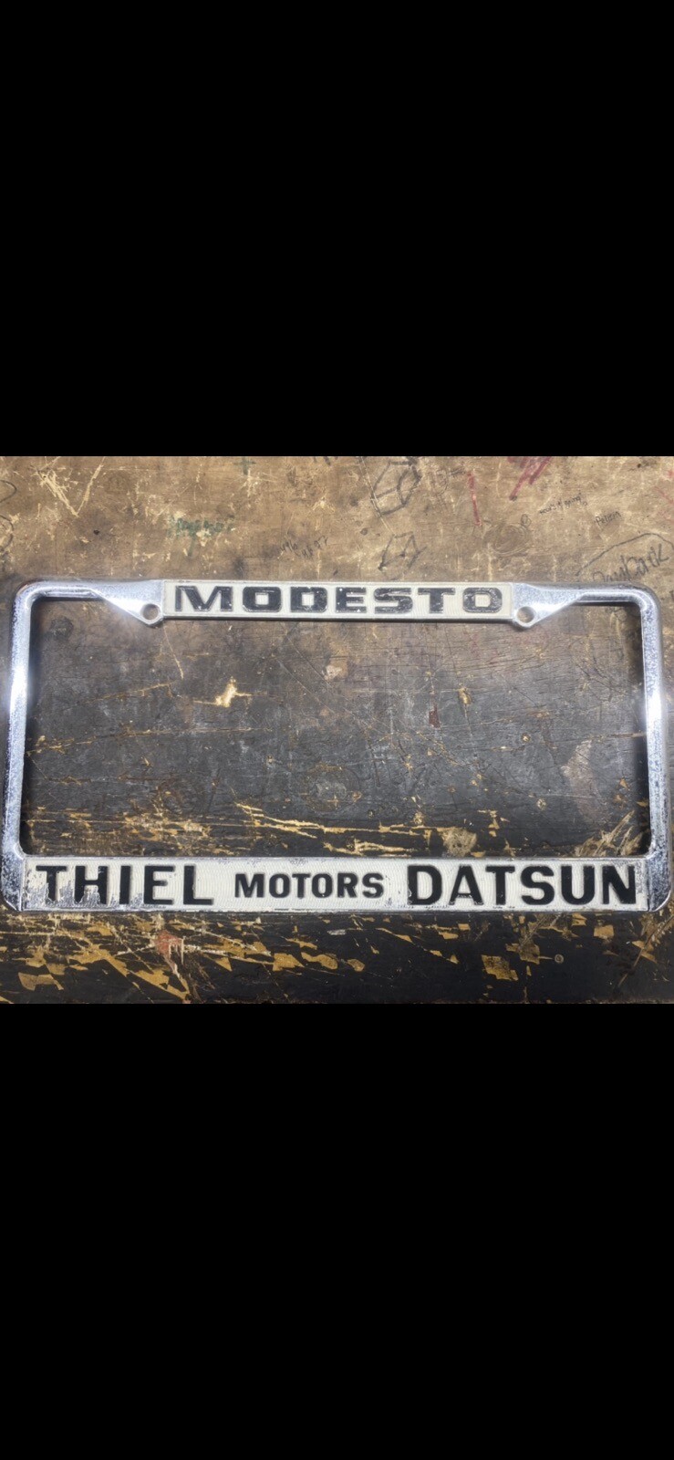 Vintage Datsun License Plate Frame Dealers Theil Motors Modesto CA 280z ...