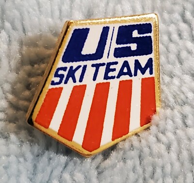 VTG Gold Tone Metal US Ski Team Olympics Skiing Souvenir Enamel Lapel ...