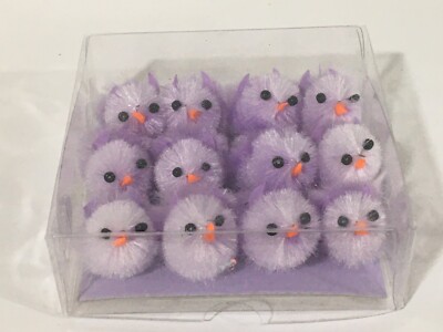 NEW MINI PURPLE CHENILLE CHICKS 0.75" CRAFTS DOLLHOUSE EASTER X 12 FREE ...