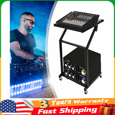 12U Mixer Case Stand Rolling Rack Mount DJ Studio Equipment Cart Stage ...