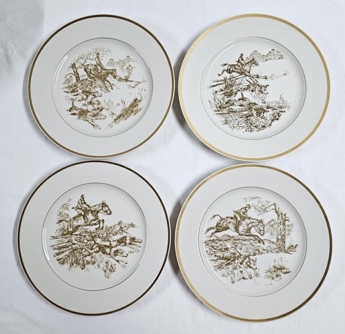 4 Fitz & Floyd The Hunt Dinner Plates 10 1/4" Plate Set Fox Horses Dogs ...