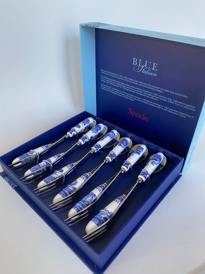 Italian Blue Spode Silver Spoon & Fork Set | eBay