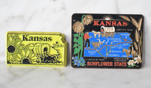 2 Kansas Sunflower State Map Metal Refrigerator Magnet Souvenir ...