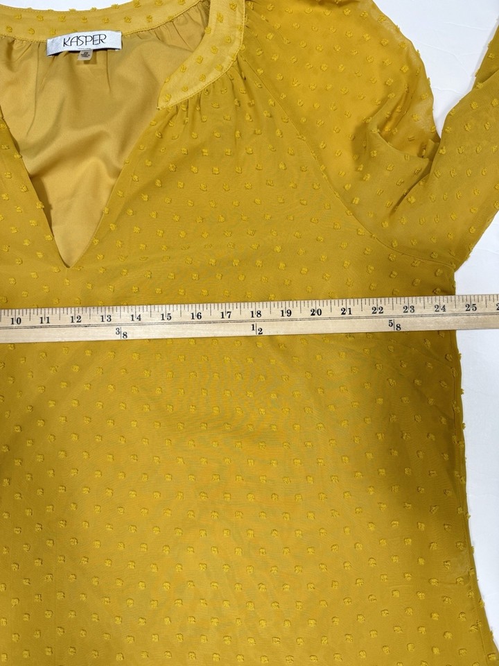 Kasper Blouse Womens 2X Mustard Yellow Swiss Dot Long Sleeve Career ...