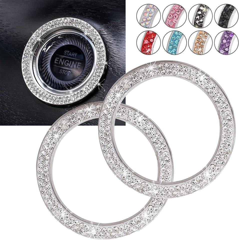 Bling Crystal Car Ring Stickers - 2-Pcs Push Start Button Emblem for ...