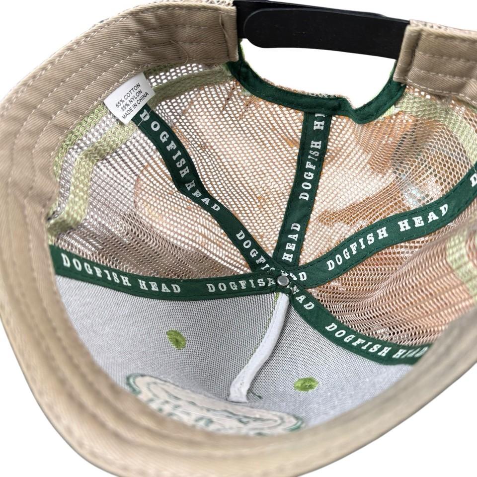 Dogfish Head Hat Cap Adult Mesh Back Trucker Biege Green Adjustable ...